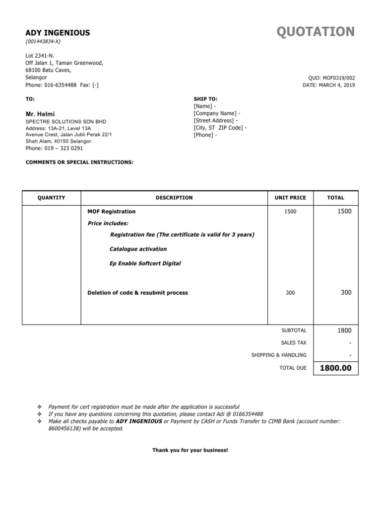 Quotation MOF - MR Helmi (Spectre) | PDF | Services (Economics ...