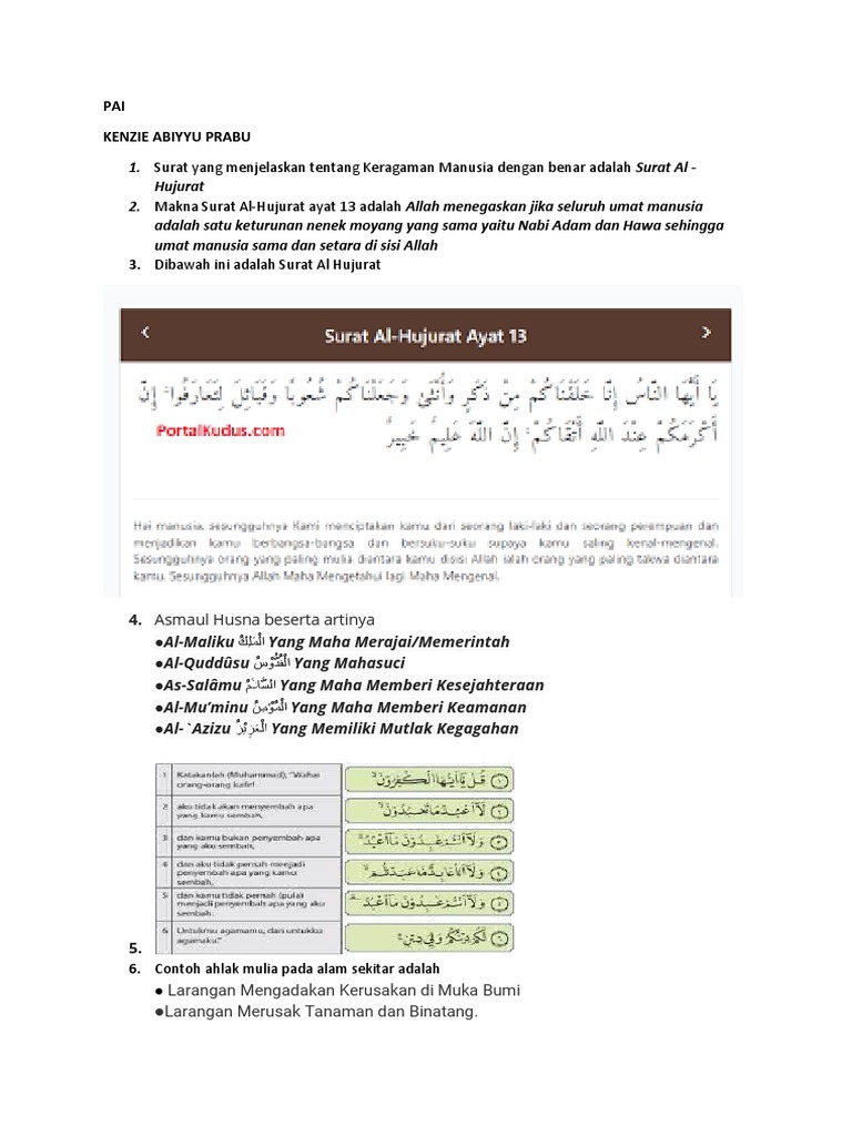 KISI KISI PAI Kelas 4 | PDF | Agama & Spiritualitas