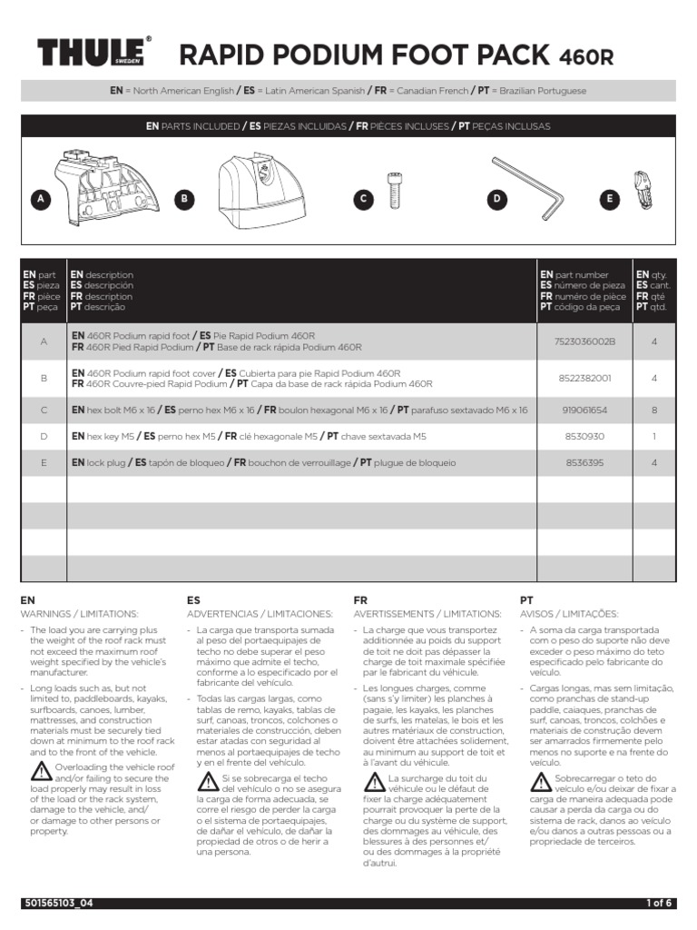 Thule Rapid Podium Foot Pack 460R v04 | PDF | Manufactured Goods ...