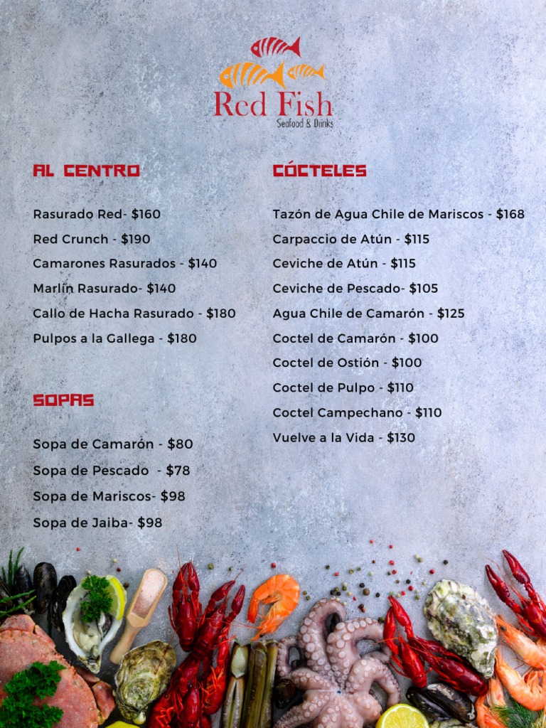 Red Fish Alex Menu | PDF | Mariscos | Preparación de comida y bebida
