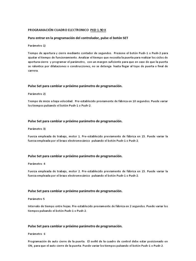 Programación Cuadro Electrónico PKD 1.90 K | PDF