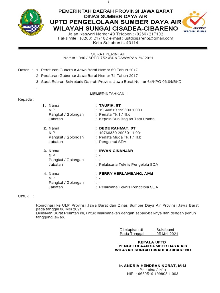 Contoh Surat Perintah Pak Taufik 2021 | PDF