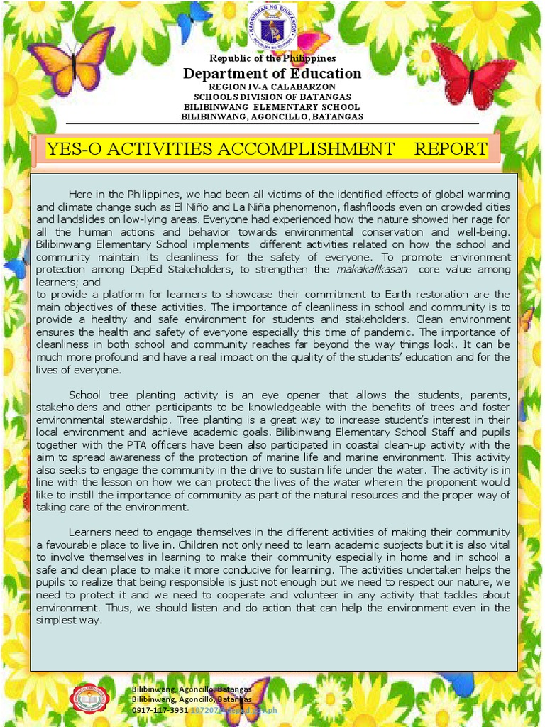 2022 Accomplishment Report of Yes-O Activities | PDF | Natural ...