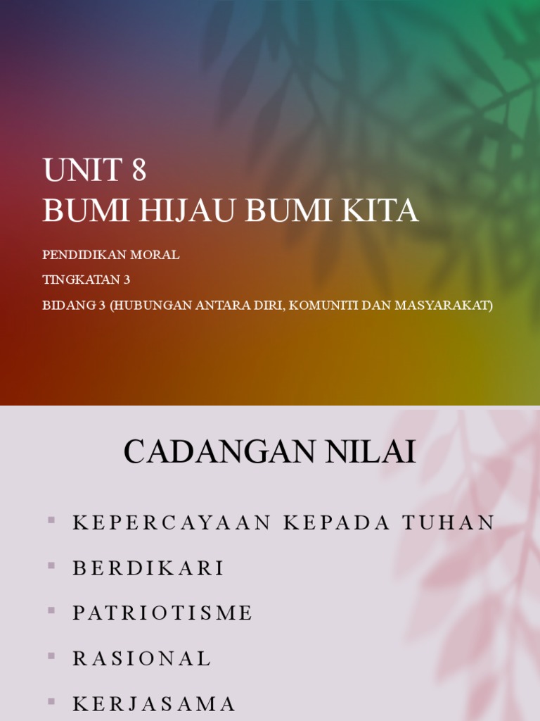 P.MORAL T3 - Unit 8 Bumi Hijau Bumi Kita | PDF