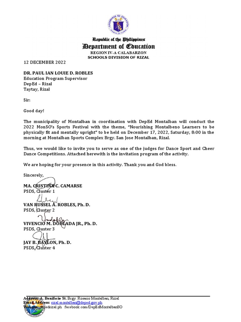 Letter - Invitation Judges of Dance Sport and Cheer Dance | PDF