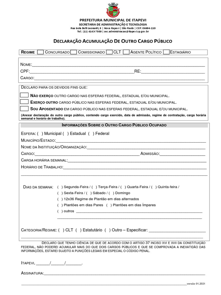 03.declaracao de Acumulo de Cargo Publico. v01.2021 | PDF | Justiça ...
