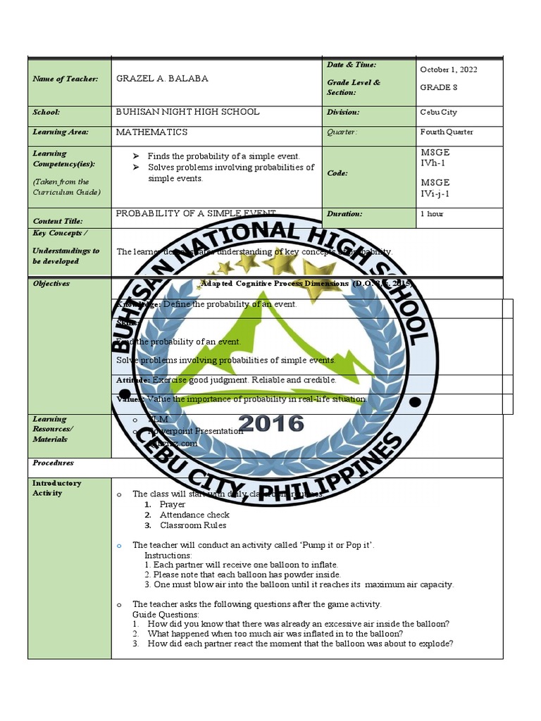 DLP Math-8 Balaba-1 | PDF | Learning | Teachers