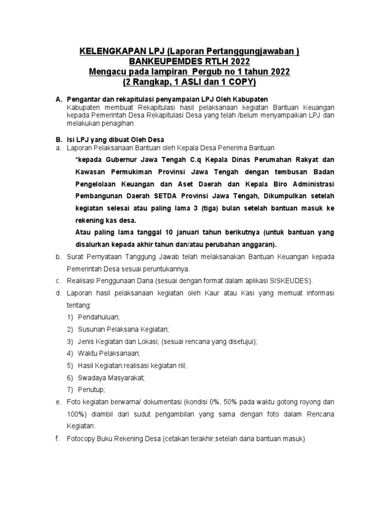 Kelengkapan LPJ Bantuan RTLH 2022 | PDF