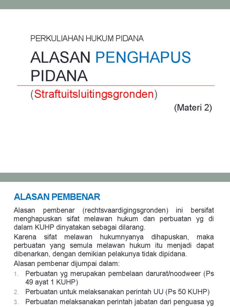 Alasan Penghapus Pidana (Materi 2) | PDF