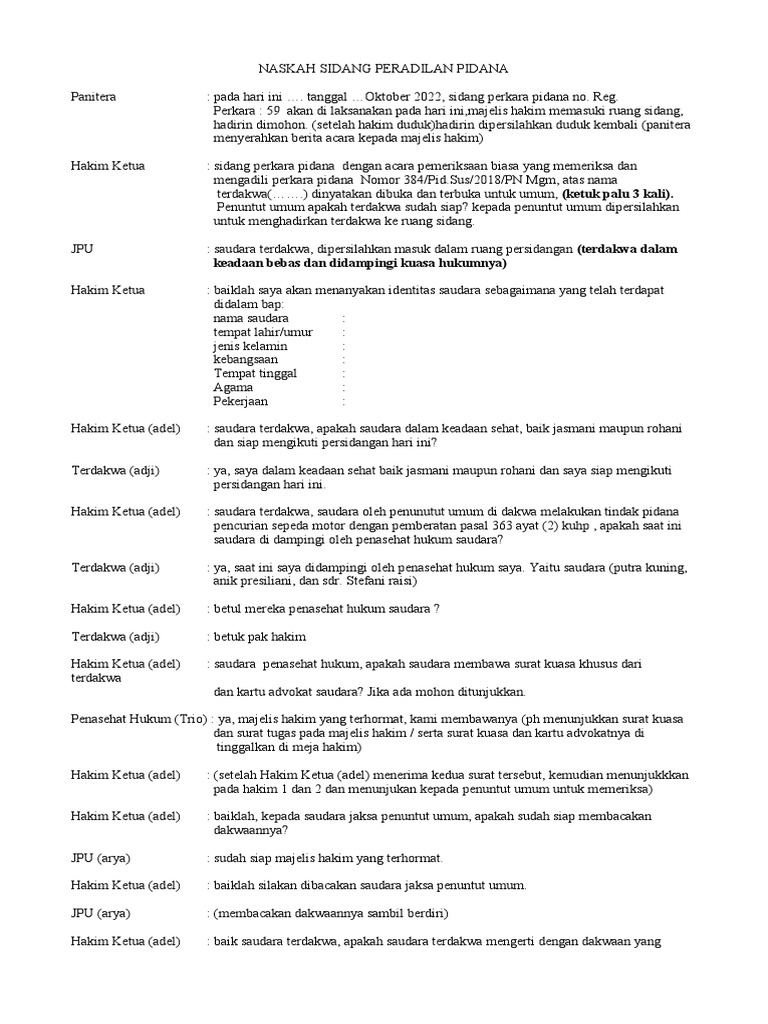 Naskah Sidang Peradilan Pidana | PDF