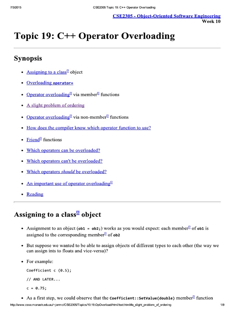 C++ Operator Overloading | PDF