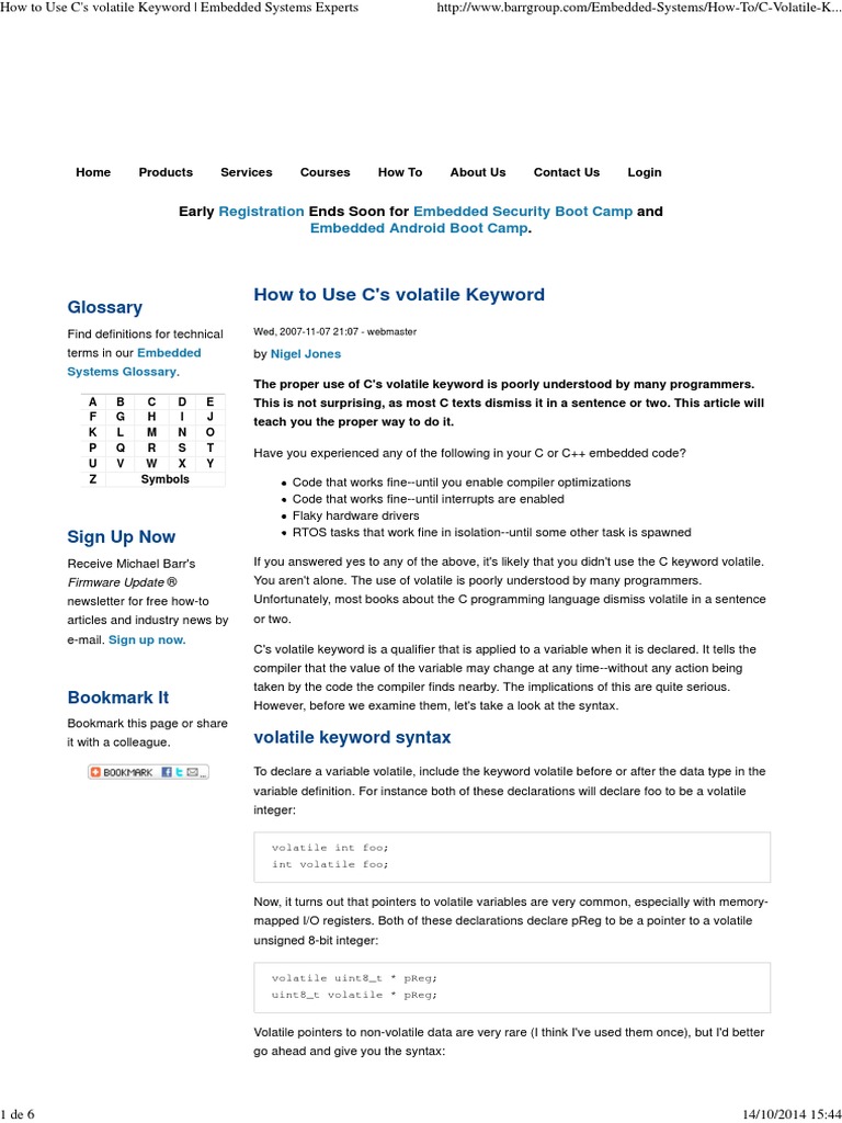 How To Use C's Volatile Keyword - Embedded Systems Experts | PDF