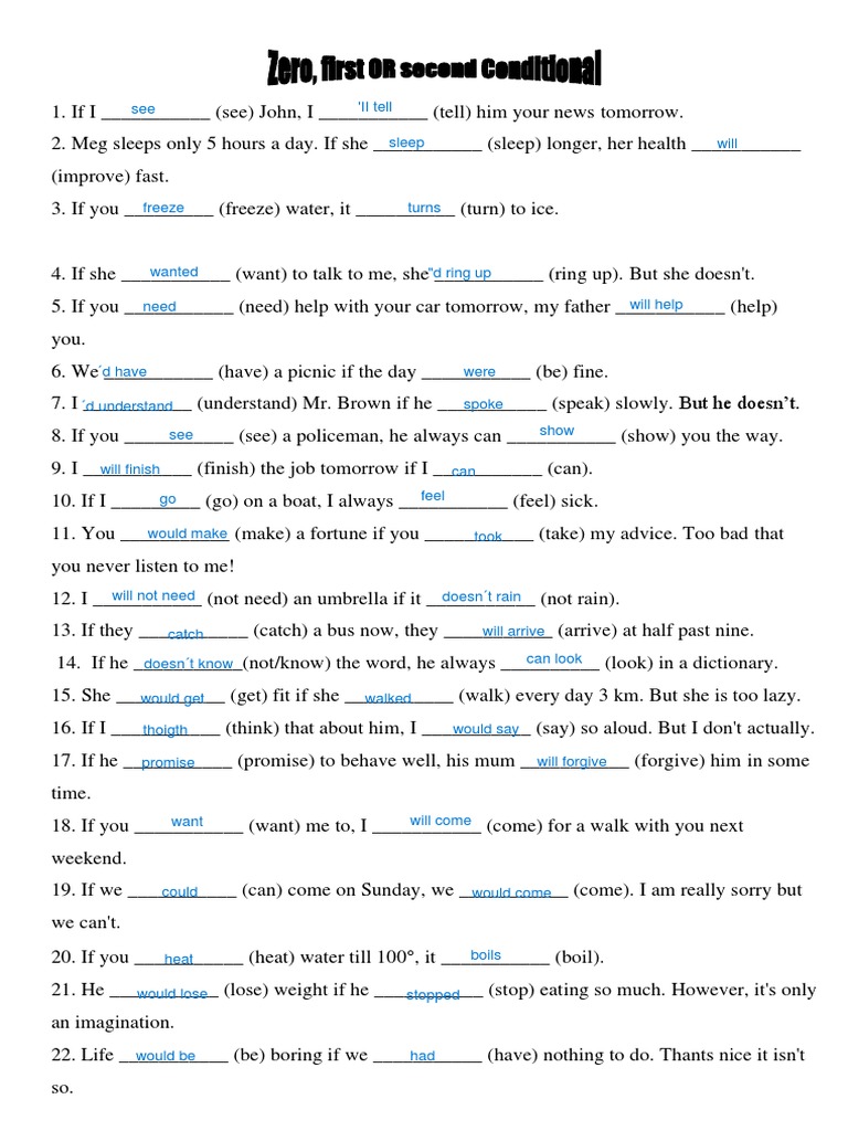 Zero, First and Second Conditional Worksheet | PDF