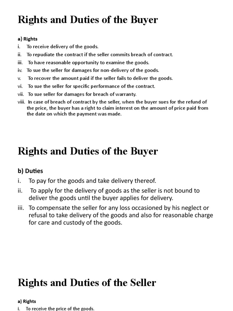 Rights and Duties of Buyer and Seller | PDF