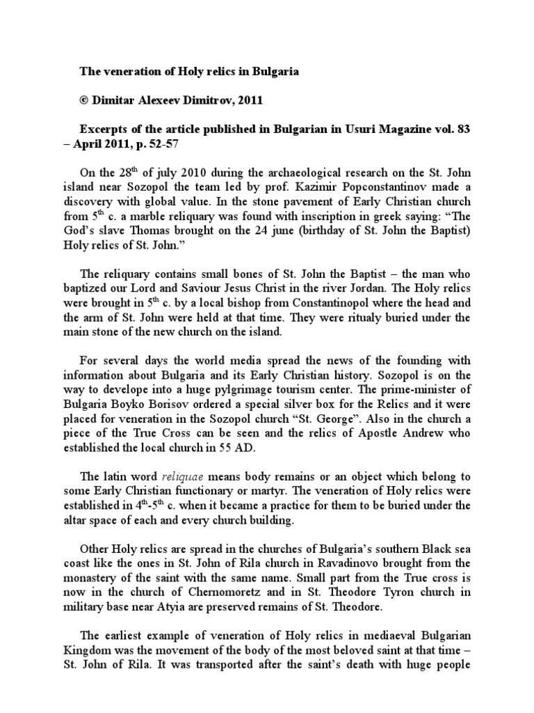 The Veneration of Holy Relics in Bulgarian Lands | PDF | Relic | John ...