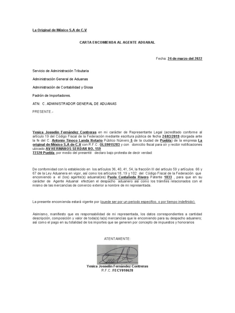 Formato de Carta Encomienda | PDF