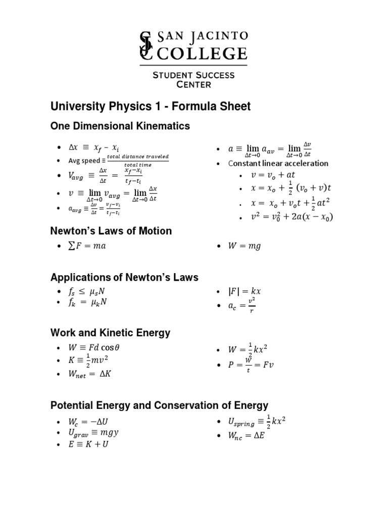 Physics 1 Formula | Download Free PDF | Space | Mechanics