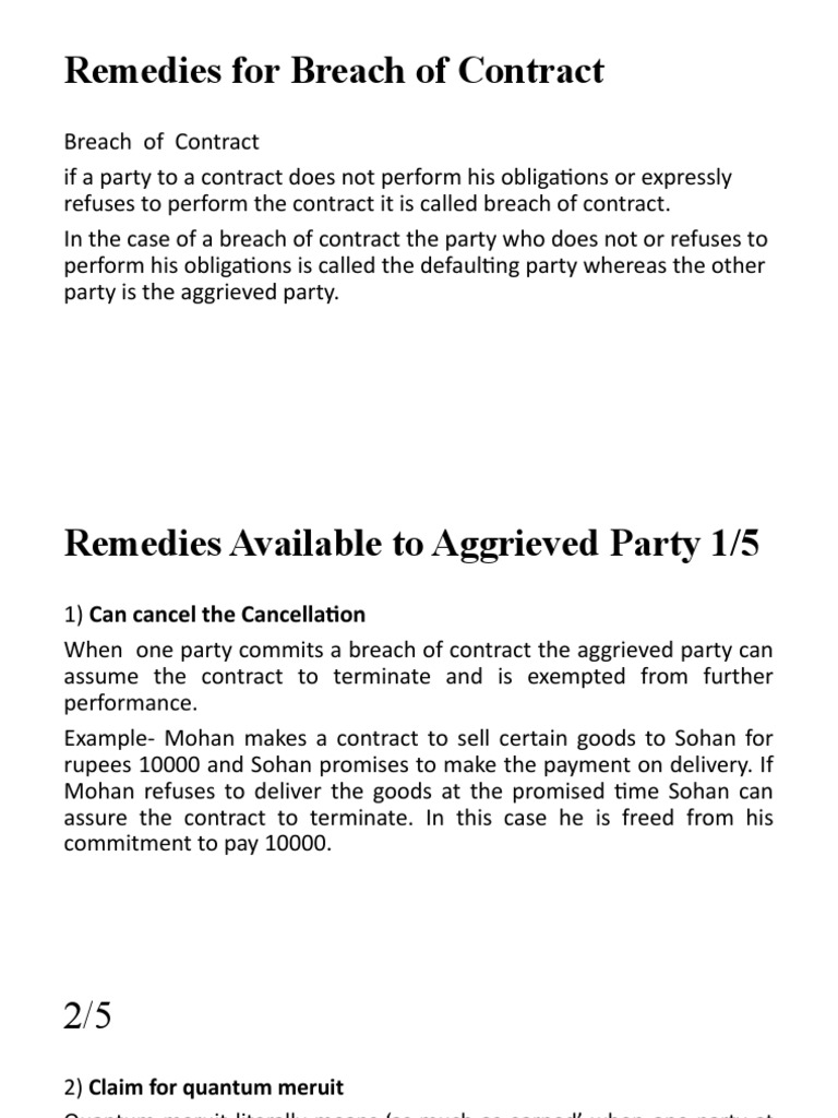 10.remedies of Breach of Contract | PDF | Breach Of Contract | Damages