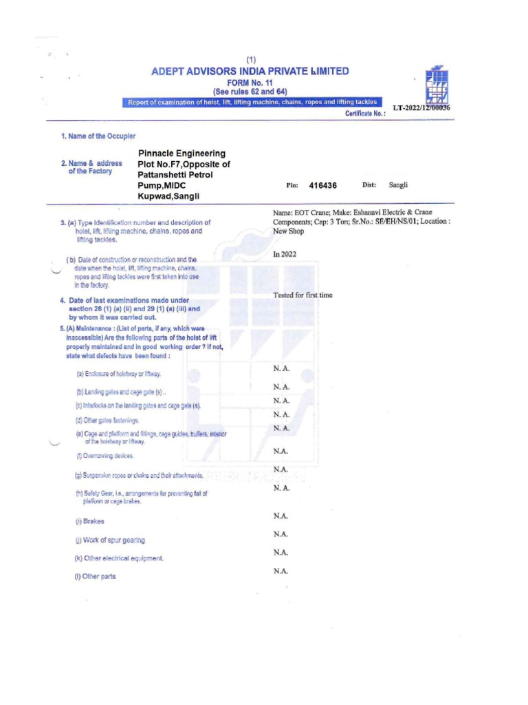 Crane Certificate | PDF