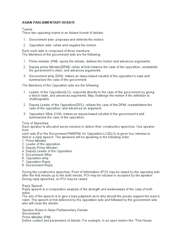 Asian Parliamentary Debate | PDF | Oral Communication | Speech