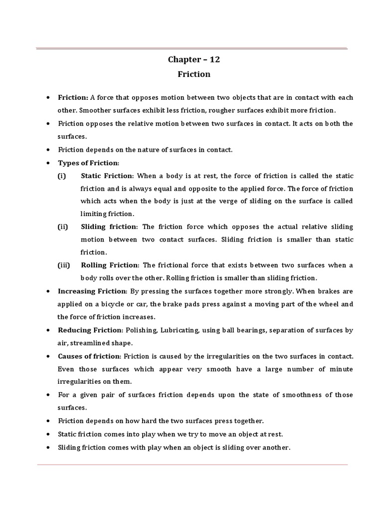 An In-Depth Look at the Types, Causes, and Effects of Friction | PDF ...