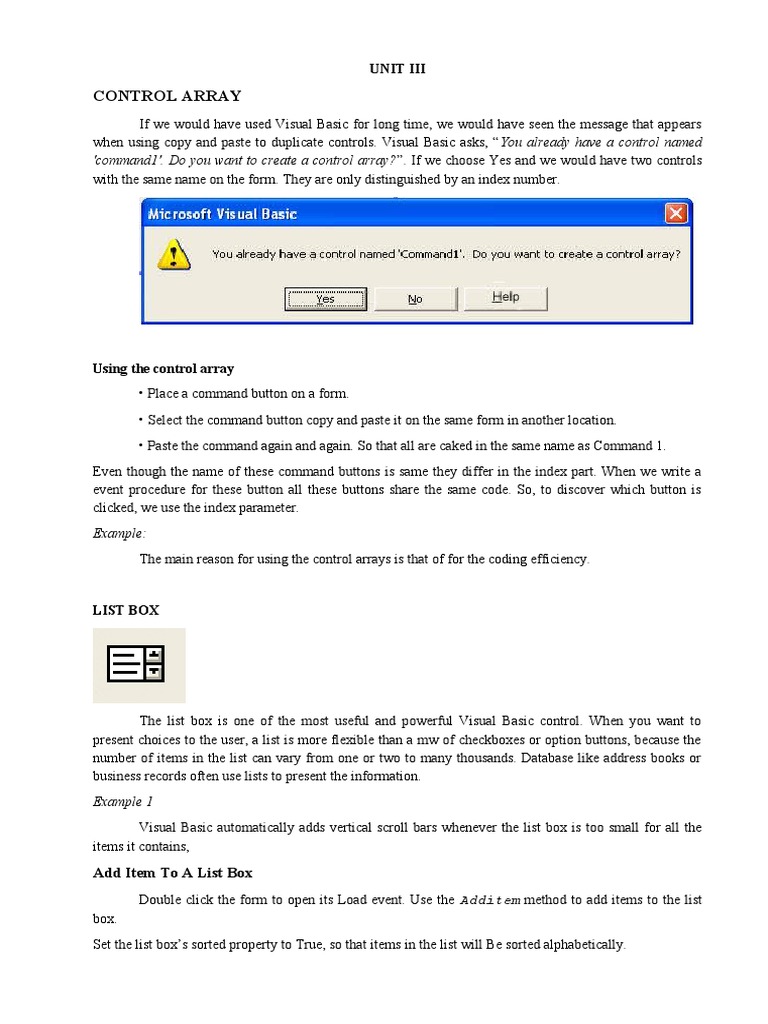 VB - Unit Iii | PDF | Control Flow | Software Engineering