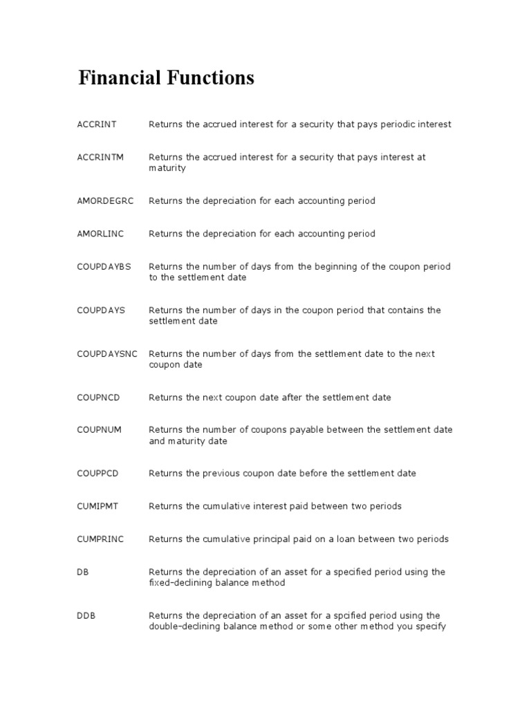 Financial Functions | Download Free PDF | Yield (Finance) | Interest
