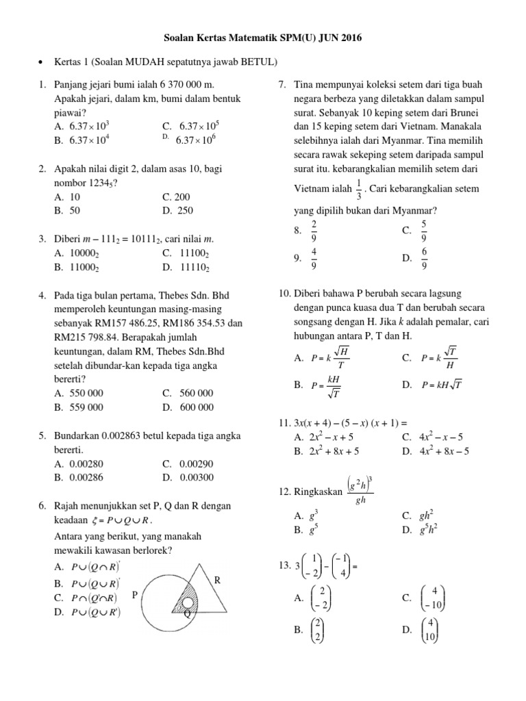 Matematik Spmu 2016 Pdf