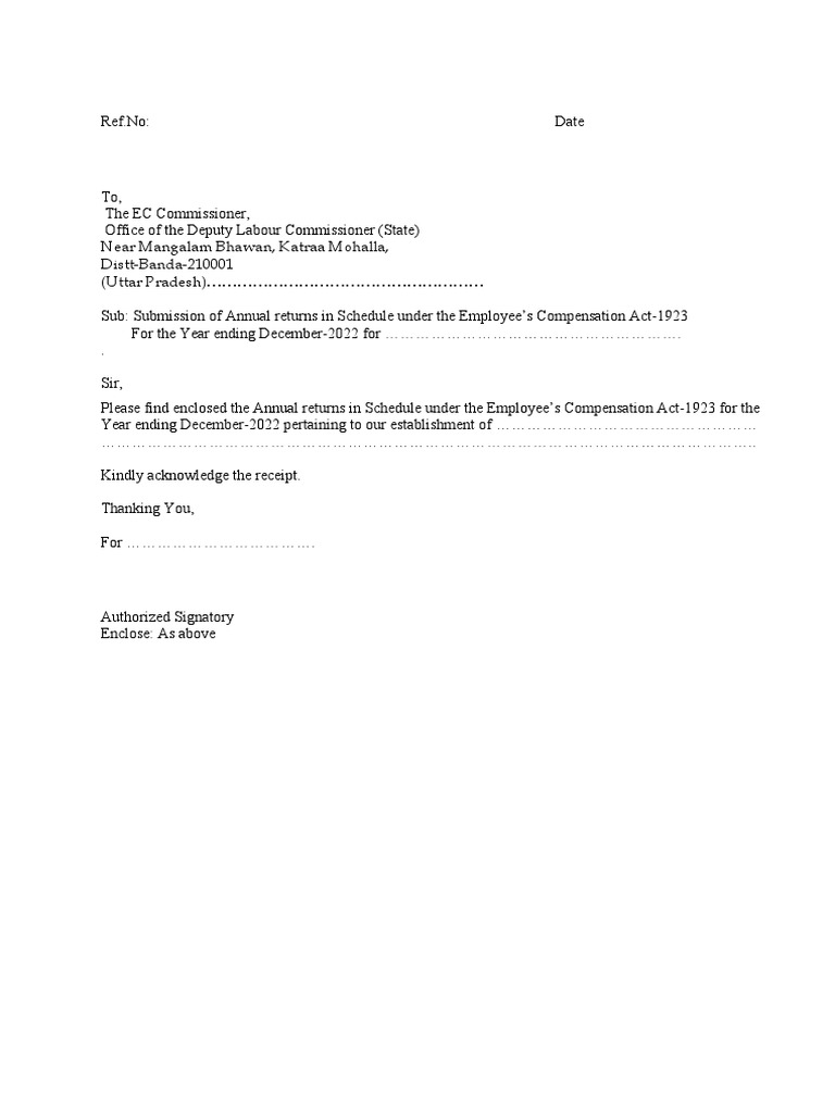 Cover Letter EC Annual Return Employee Compensation | PDF