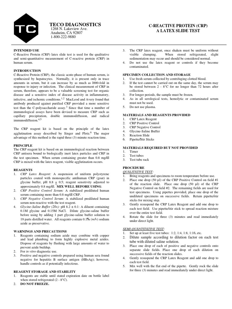 TECO CRP Package Insert | PDF | C Reactive Protein | Blood Plasma