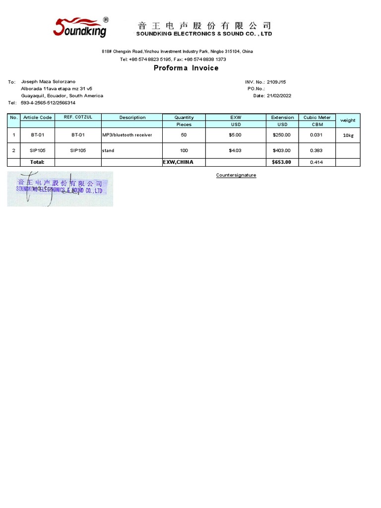Proforma China Soundking | PDF