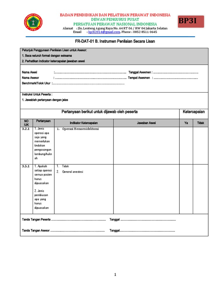 Fr. Dat. O1-B. Instrumen Penilaian Secara Lisan | PDF