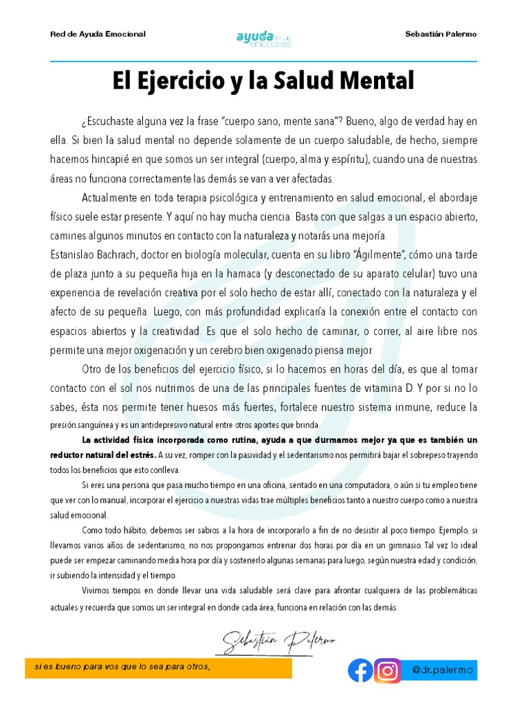 EL_EJERCICIO_Y_LA_SALUD_MENTAL | PDF | Mente | Sicología