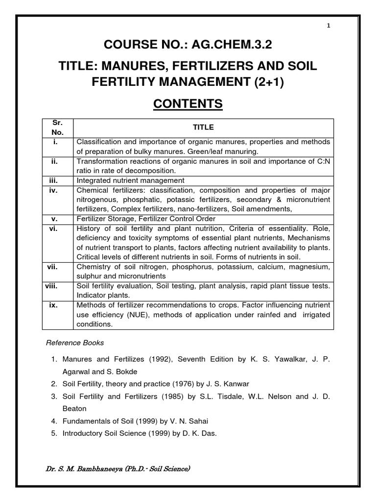 Ag - Chem.3.2 Manures, Fertilizersandsoilfertilitymanagement | PDF | Manure | Soil