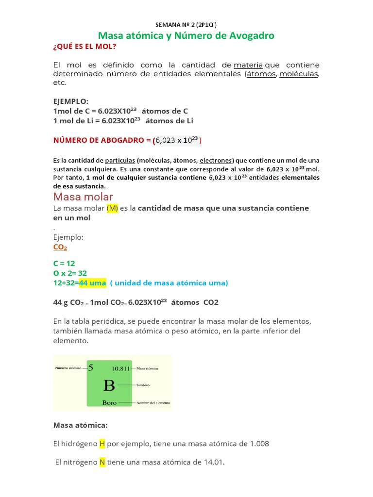 MOLES Y NÚMERO DE AVOGADRO - SEMANA 2 QUIMICA | PDF