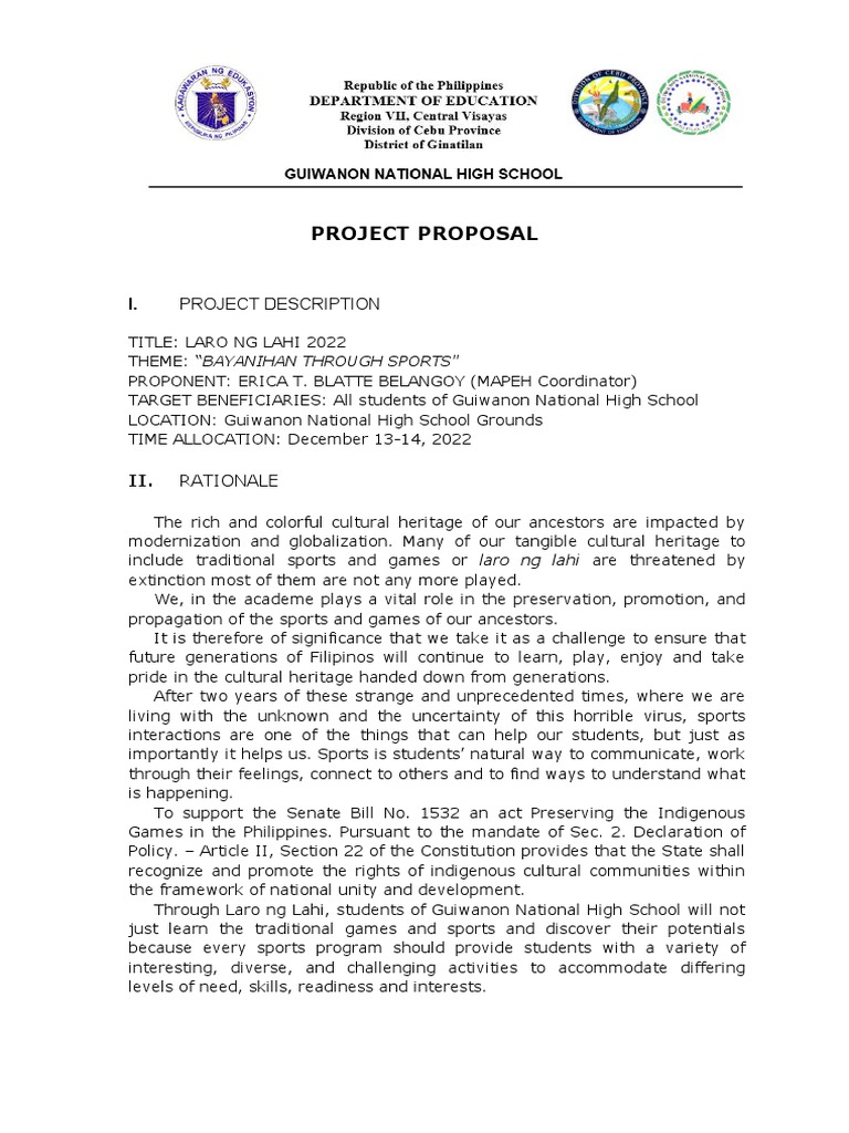Project Proposal for Laro ng Lahi 2022 Cultural Sports Event | PDF