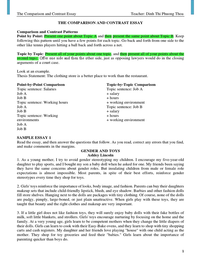 The Comparison and Contrast Essay | PDF | Toys | Communication