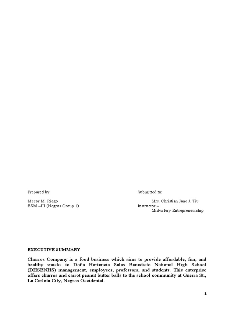 Entrep Business Plan Churros | PDF | Business | Inventory