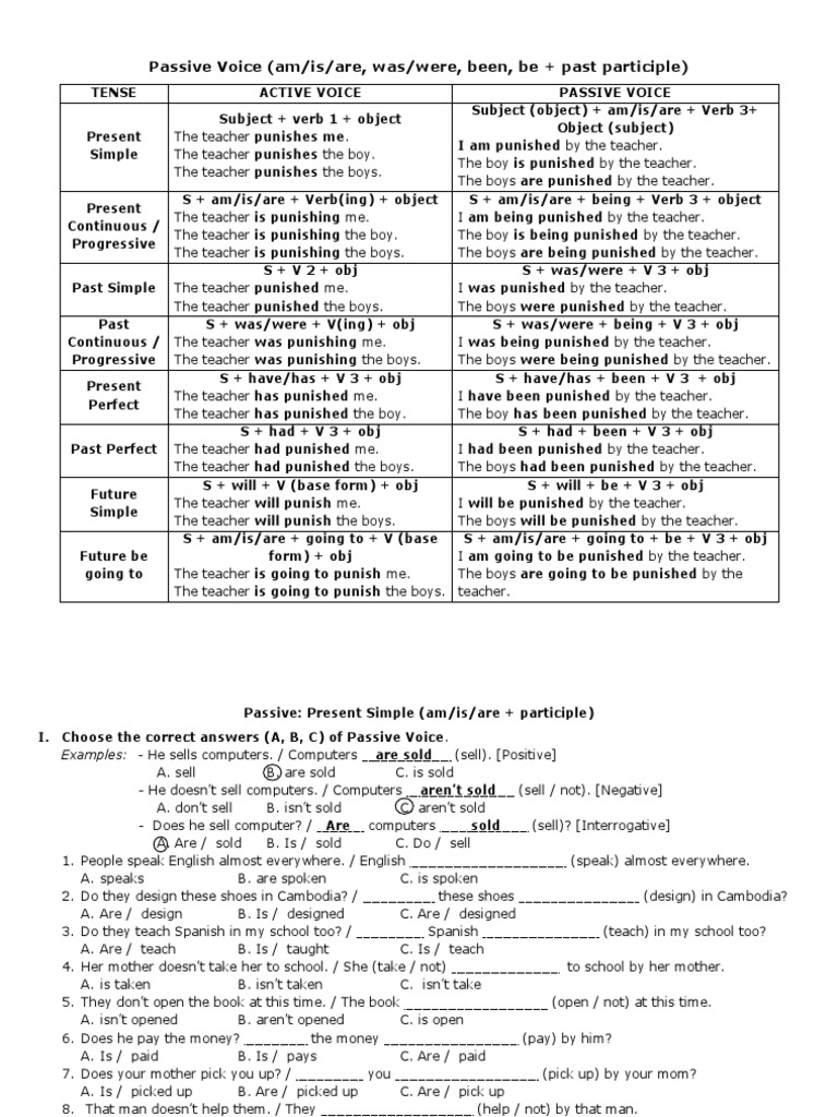 passive-voice-direct-method-activities-grammar | PDF | Verb | Languages