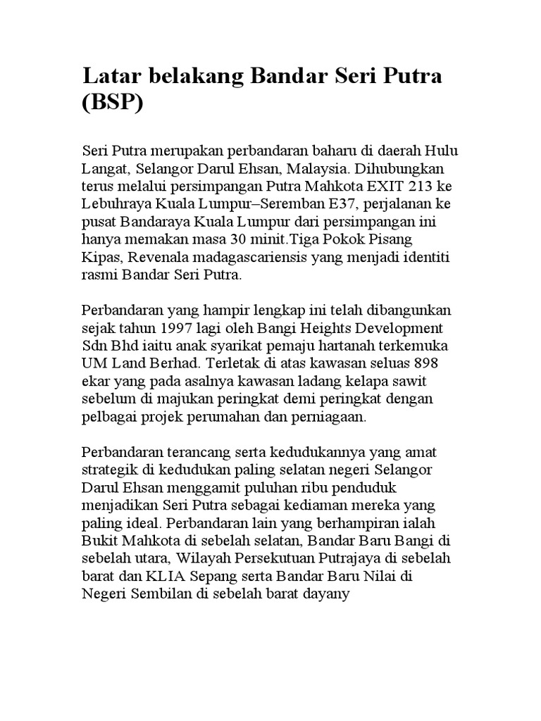 Latar Belakang Bandar Seri Putra | PDF