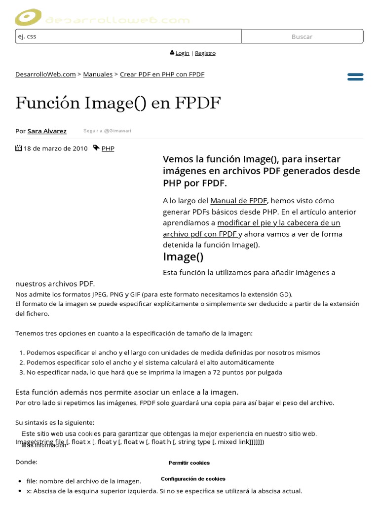 Función Image en FPDF | PDF | Cookie HTTP | Red mundial