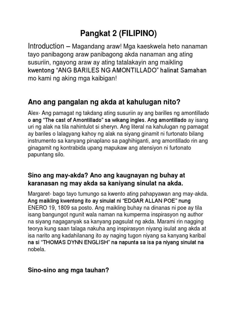 Pangkat 2 Performance Task in Filipino 1 | PDF