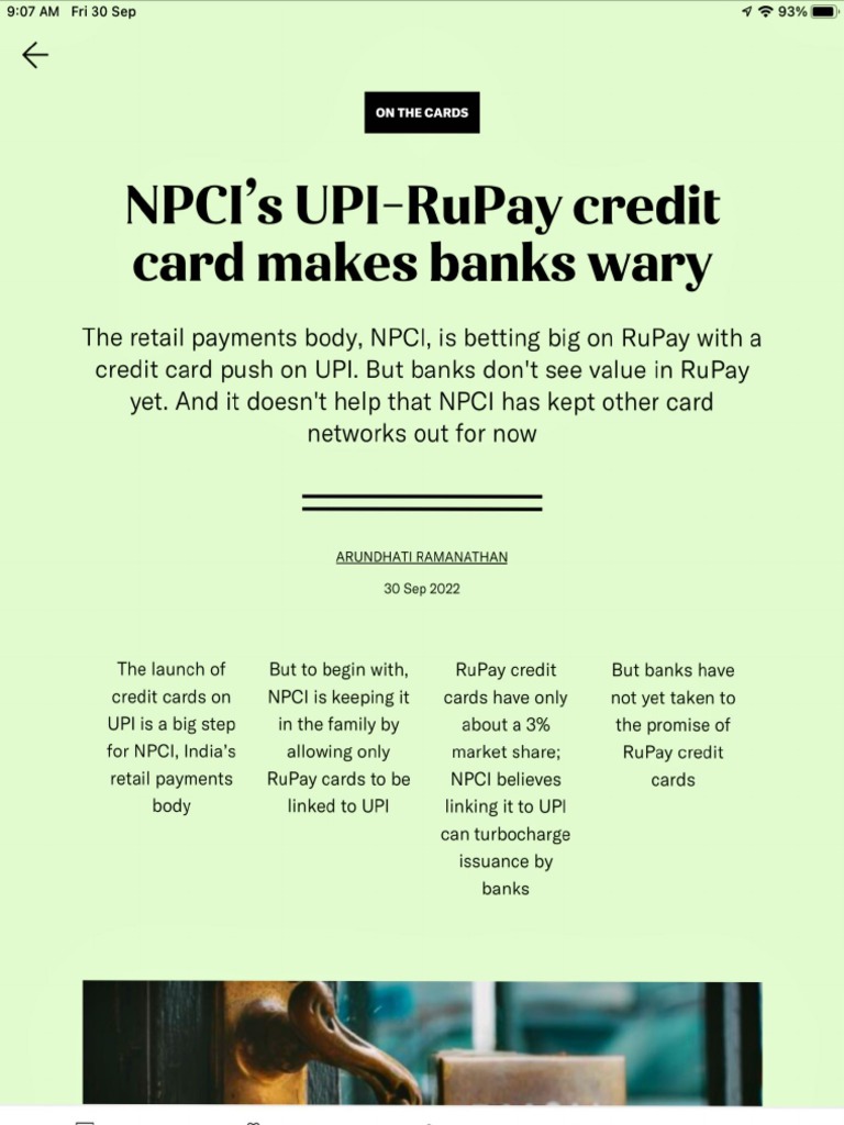 NPCI UPI RuPay Credit Card - The Ken | PDF