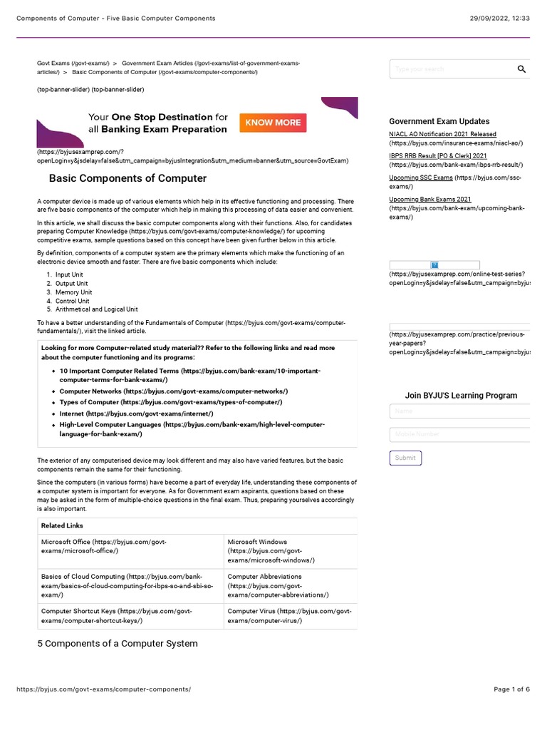 Components of Computer - Five Basic Computer Components | PDF | Central Processing Unit | Input ...