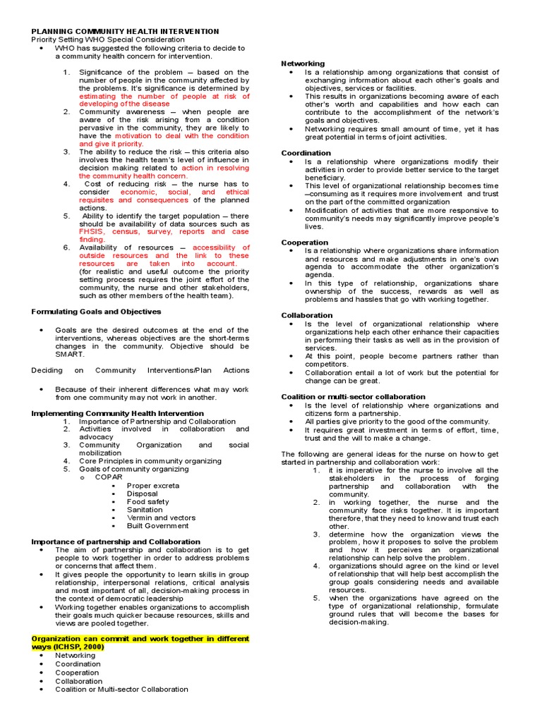 Community Health Intervention Planning | PDF | Community | Risk