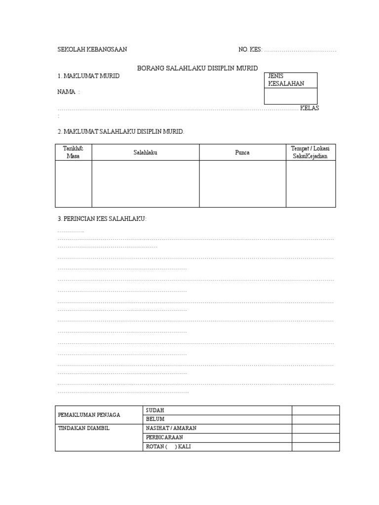 Borang Salah Laku Disiplin SKTR | PDF