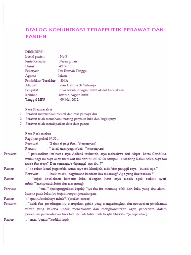 PDF Dialog Komunikasi Terapeutik Perawat Dan Pasien | PDF