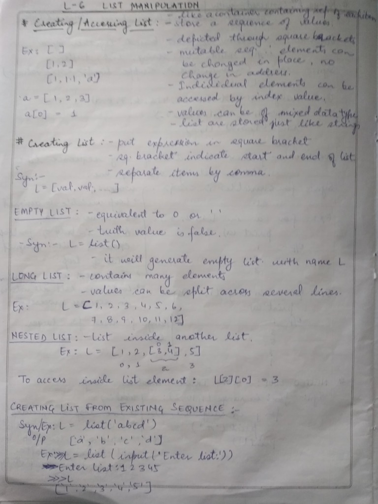 CH 6 List Manipulation Class 11 | PDF