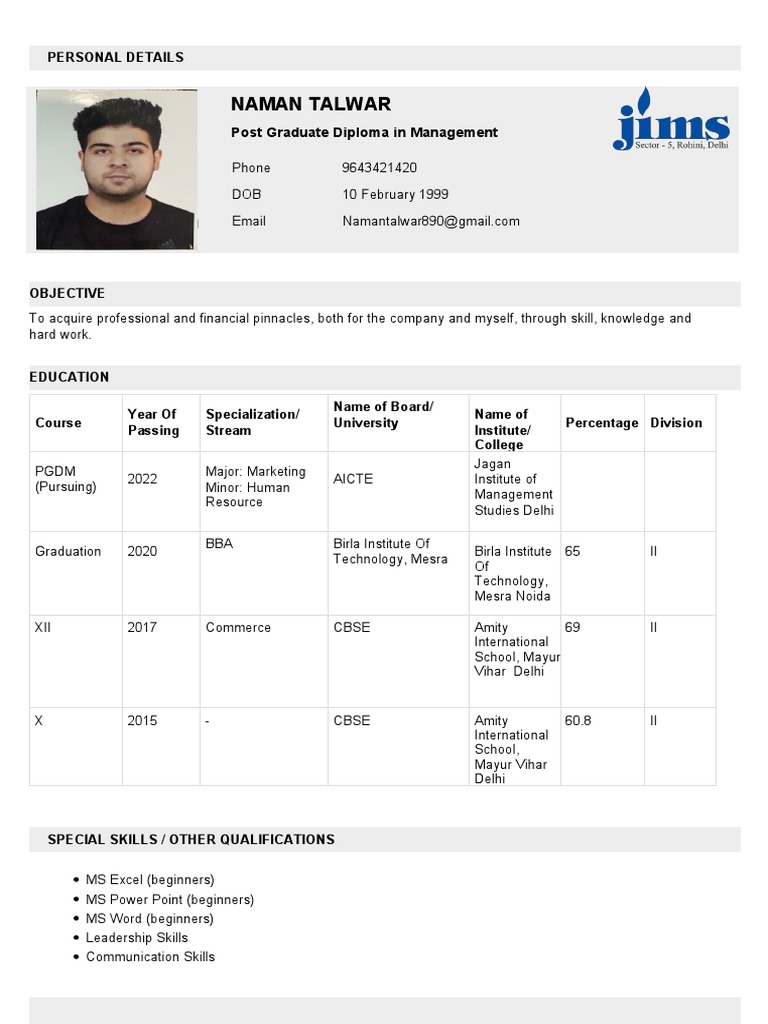 Resume - Naman Talwar FC20168 | PDF