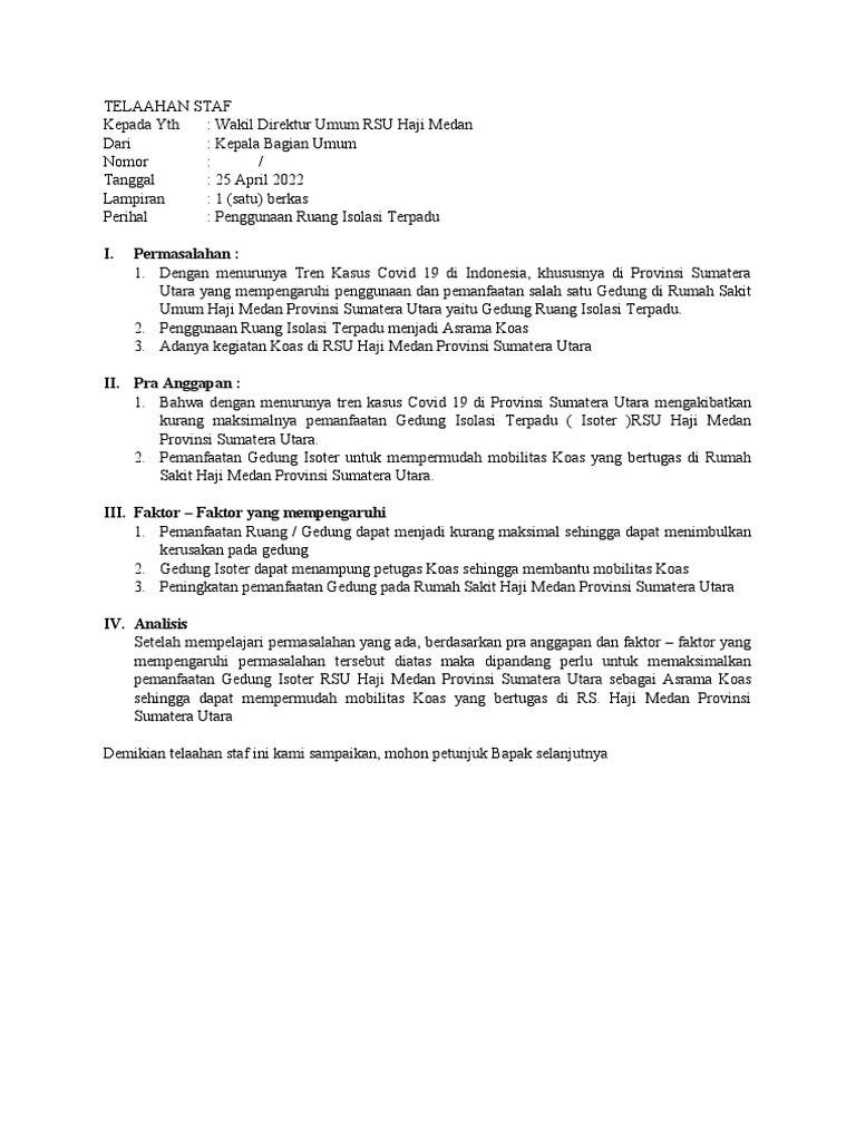 TELAAHAN STAF Gedung Isoter | PDF